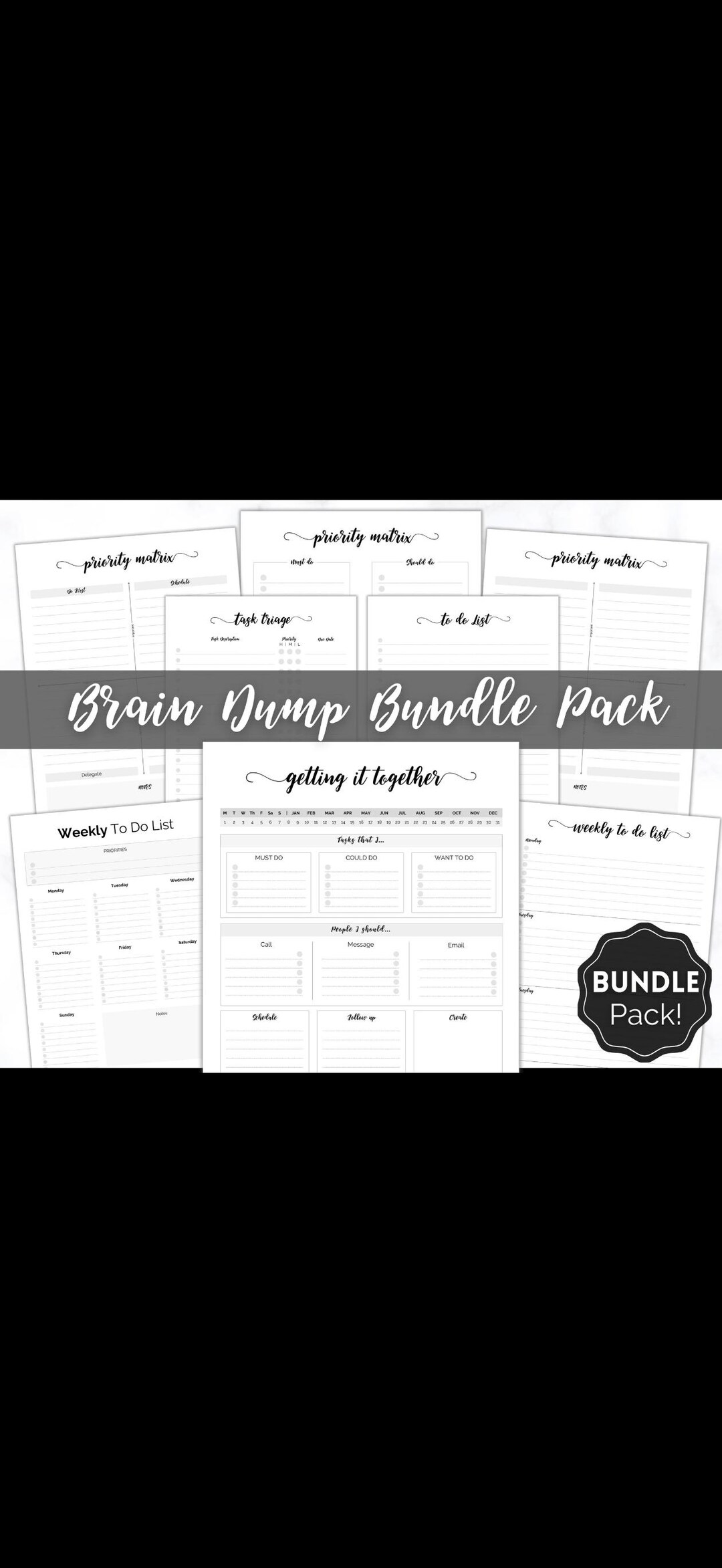 Brain Dump Planner Bundle Daily Weekly Monthly Printable Minimal Mental ...