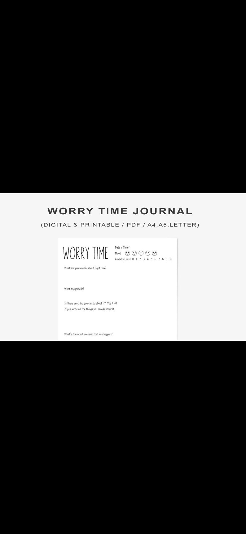 Daily Worry Log Printable Anxiety Tracker Minimalist Mental Health ...
