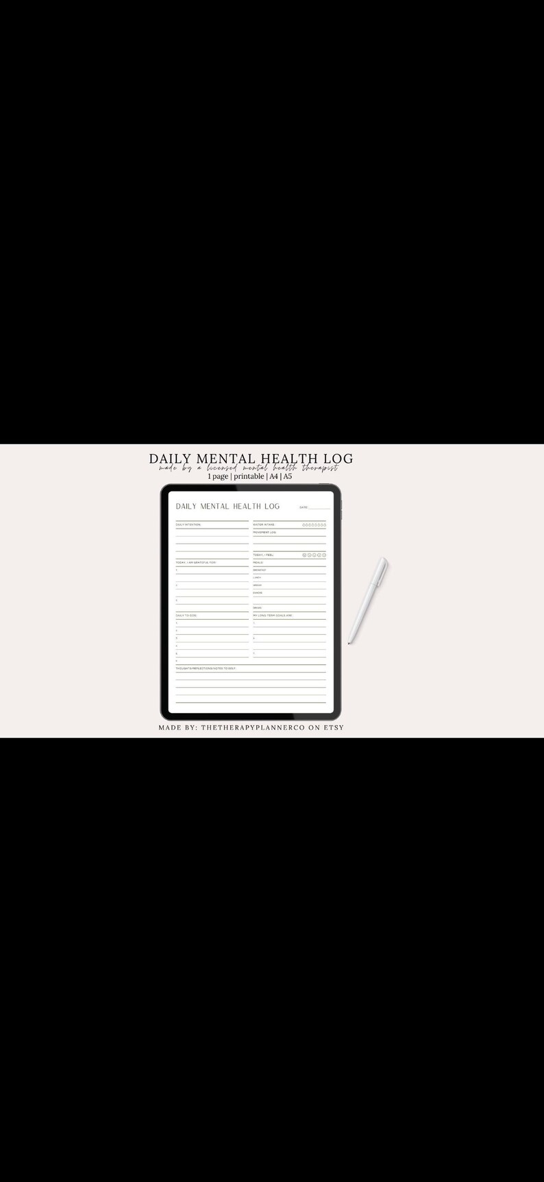 Daily Worry Log Printable Anxiety Tracker Minimalist Mental Health ...
