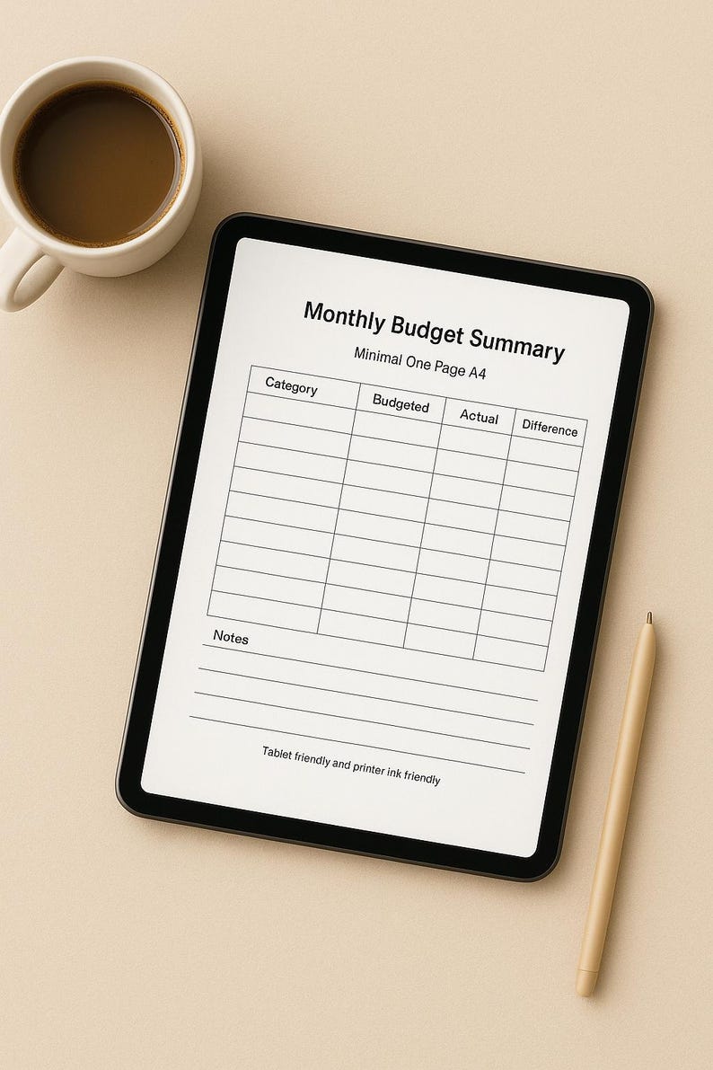 Monthly Budget Summary Printable A4 – Minimal Budget Overview | Tablet ...