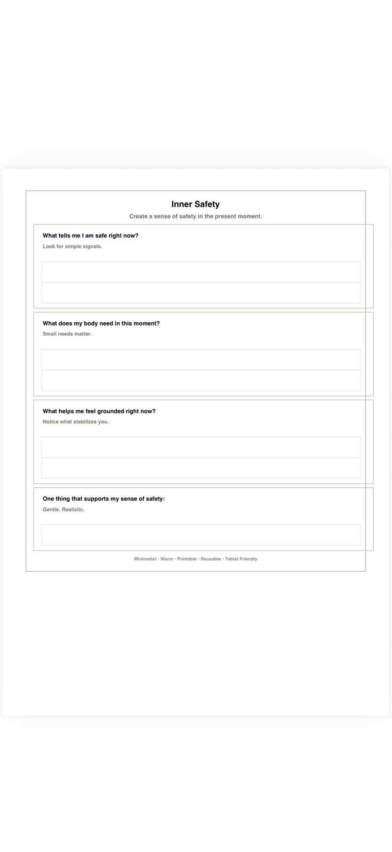Inner Safety Worksheet | Feel Safe in the Present Moment | Calm Nervous ...