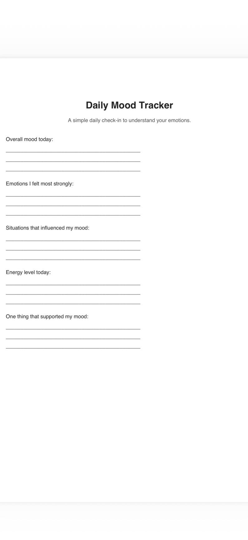 Daily Mood Tracker Minimal Printable A4 Calm Self Care Worksheet - Etsy