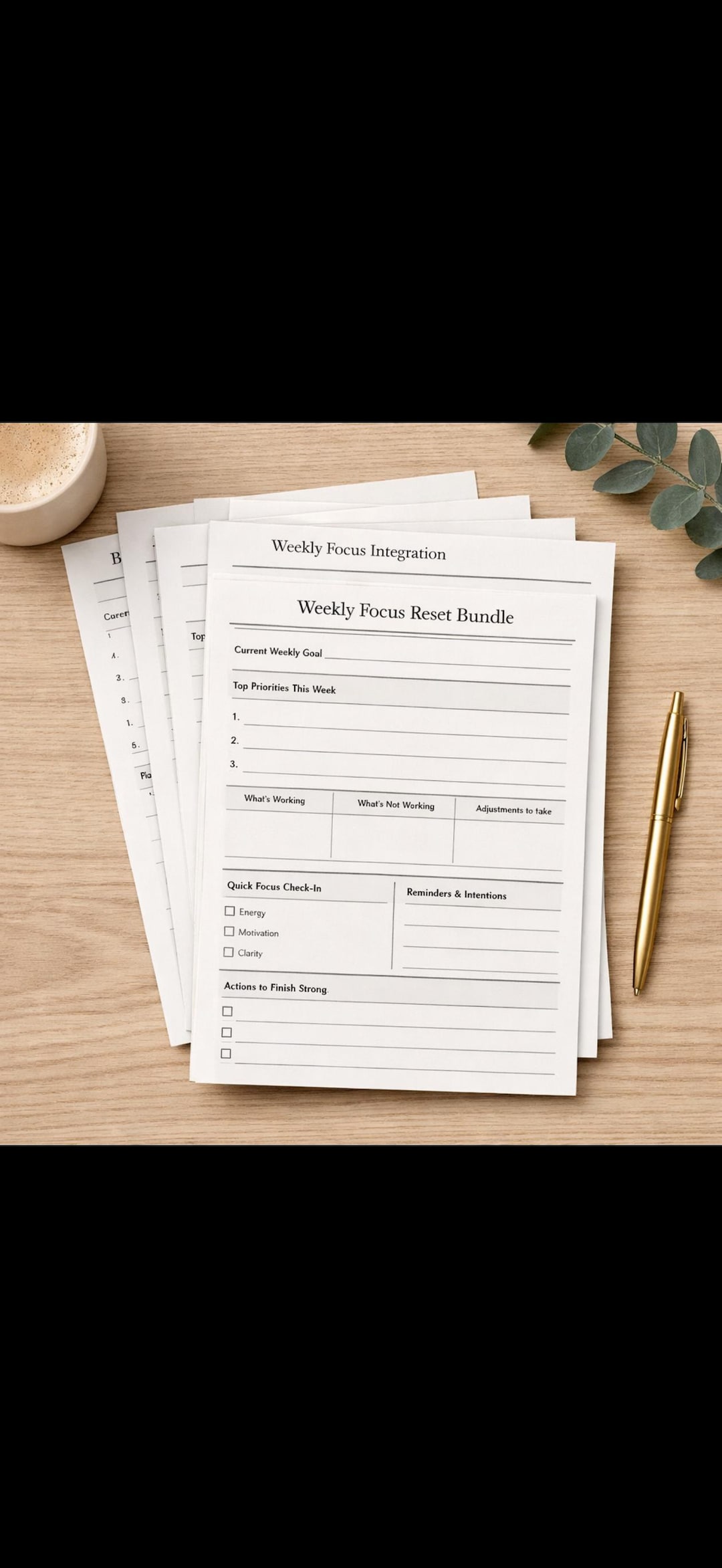 Weekly Focus Reset Bundle | 5 Printable Worksheets for Weekly Planning ...