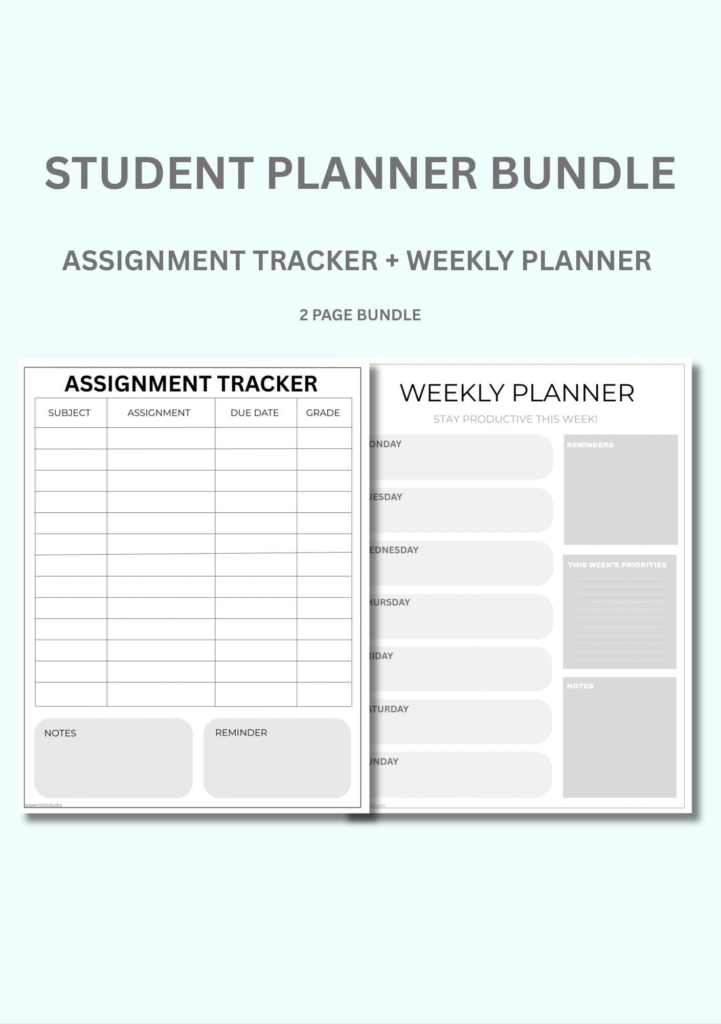 Student Planner Bundle Printable | Weekly Planner & Assignment Tracker ...