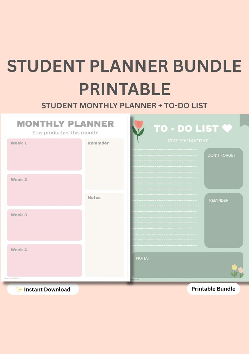 Pastel Student Planner Printable Bundle, Monthly Planner PDF, To-do ...