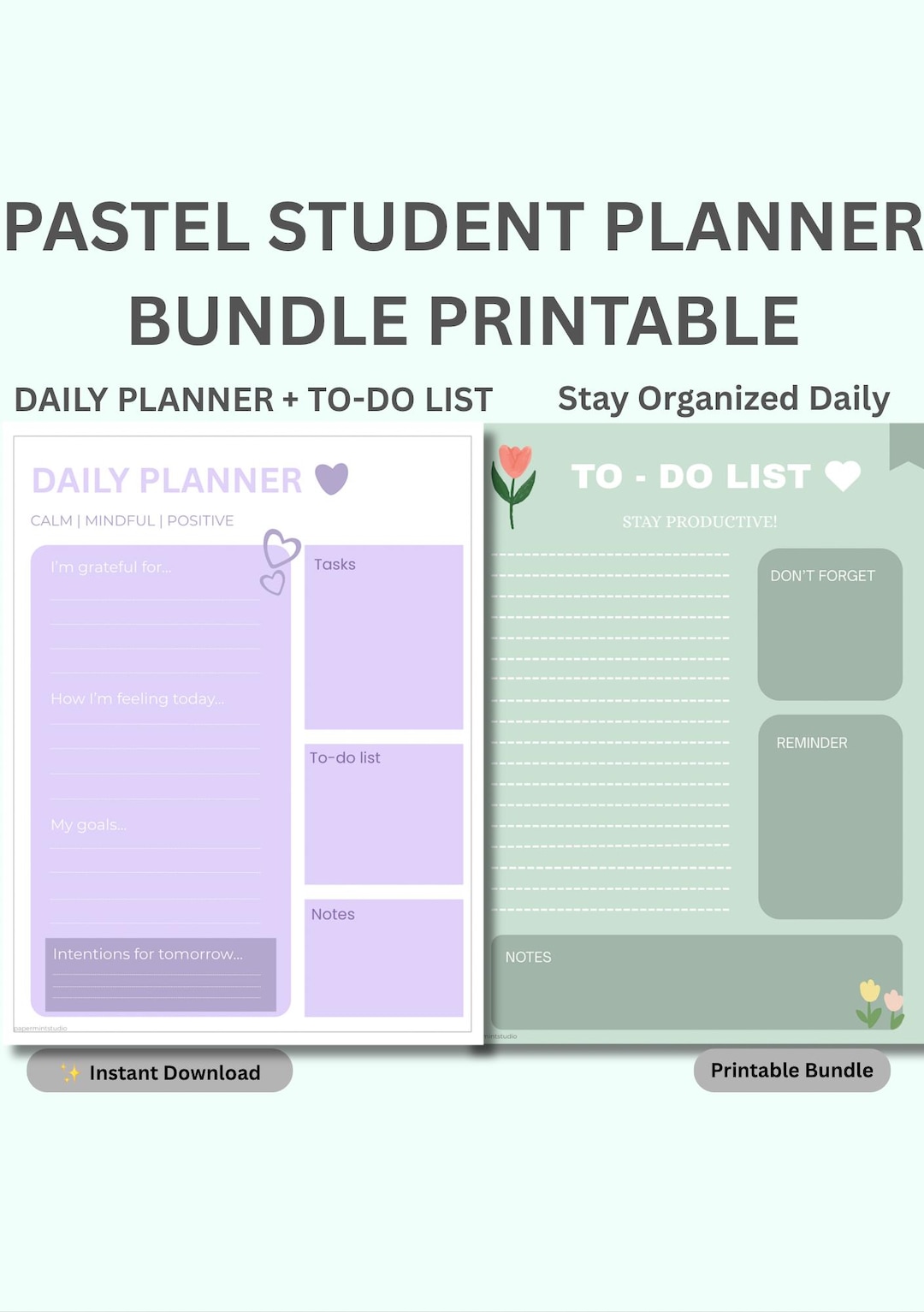 Pastel Student Planner Bundle Printable, Daily Planner & to Do List PDF ...