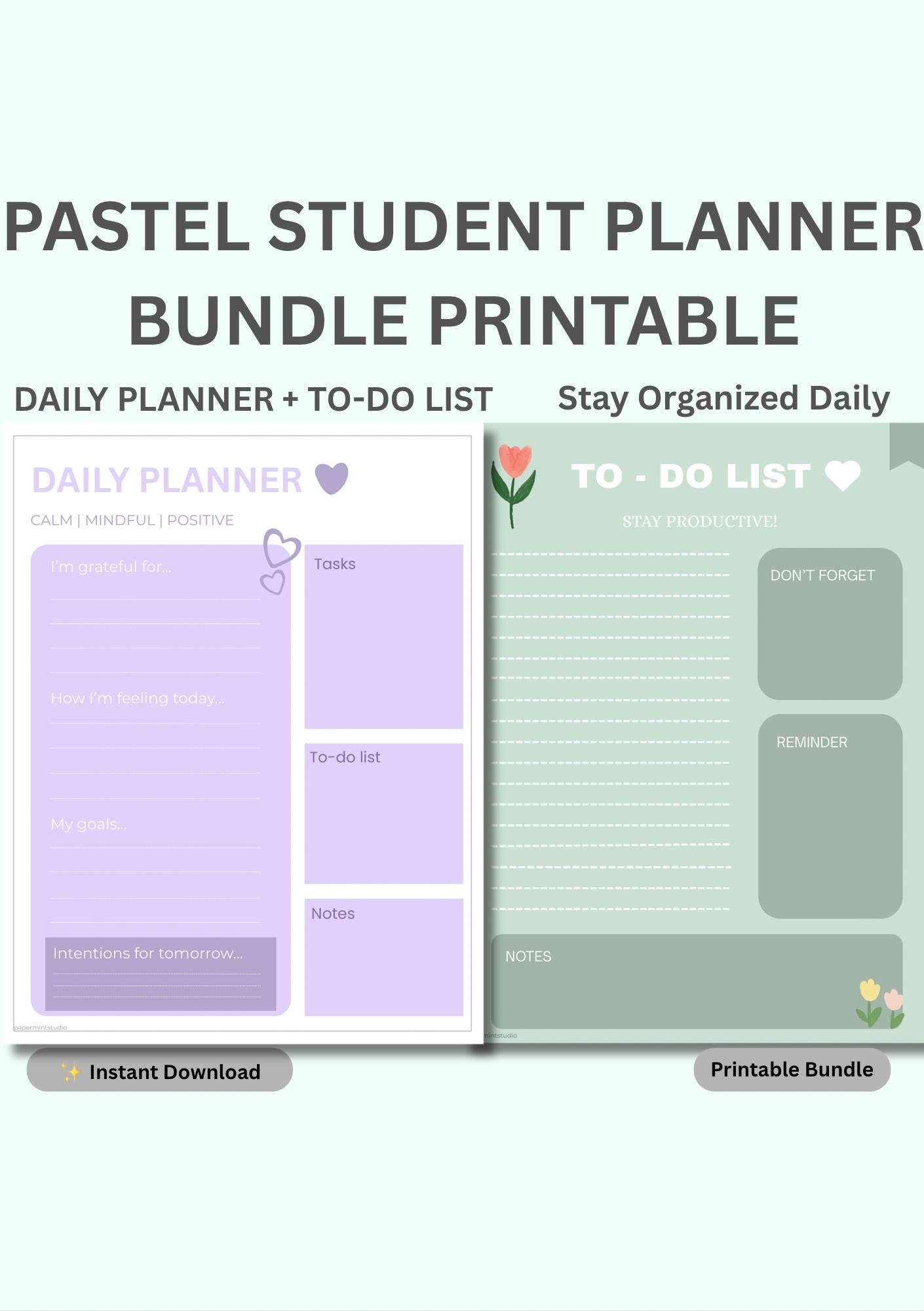 Pastel Student Planner Bundle Printable, Daily Planner & to Do List PDF ...