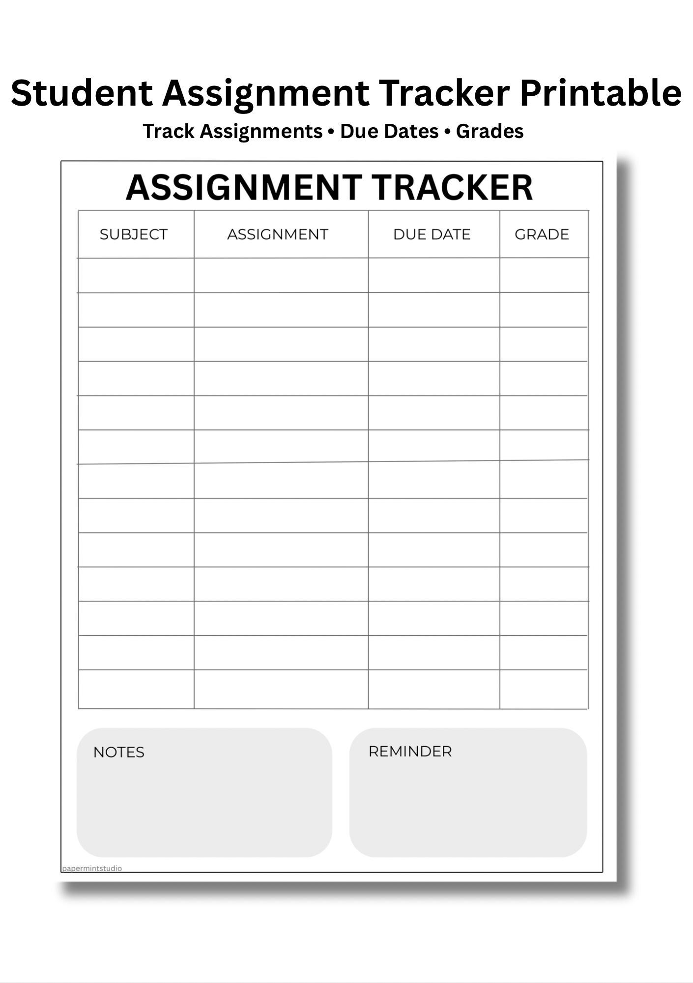 Student Assignment Tracker Printable, Homework Planner PDF, Study ...
