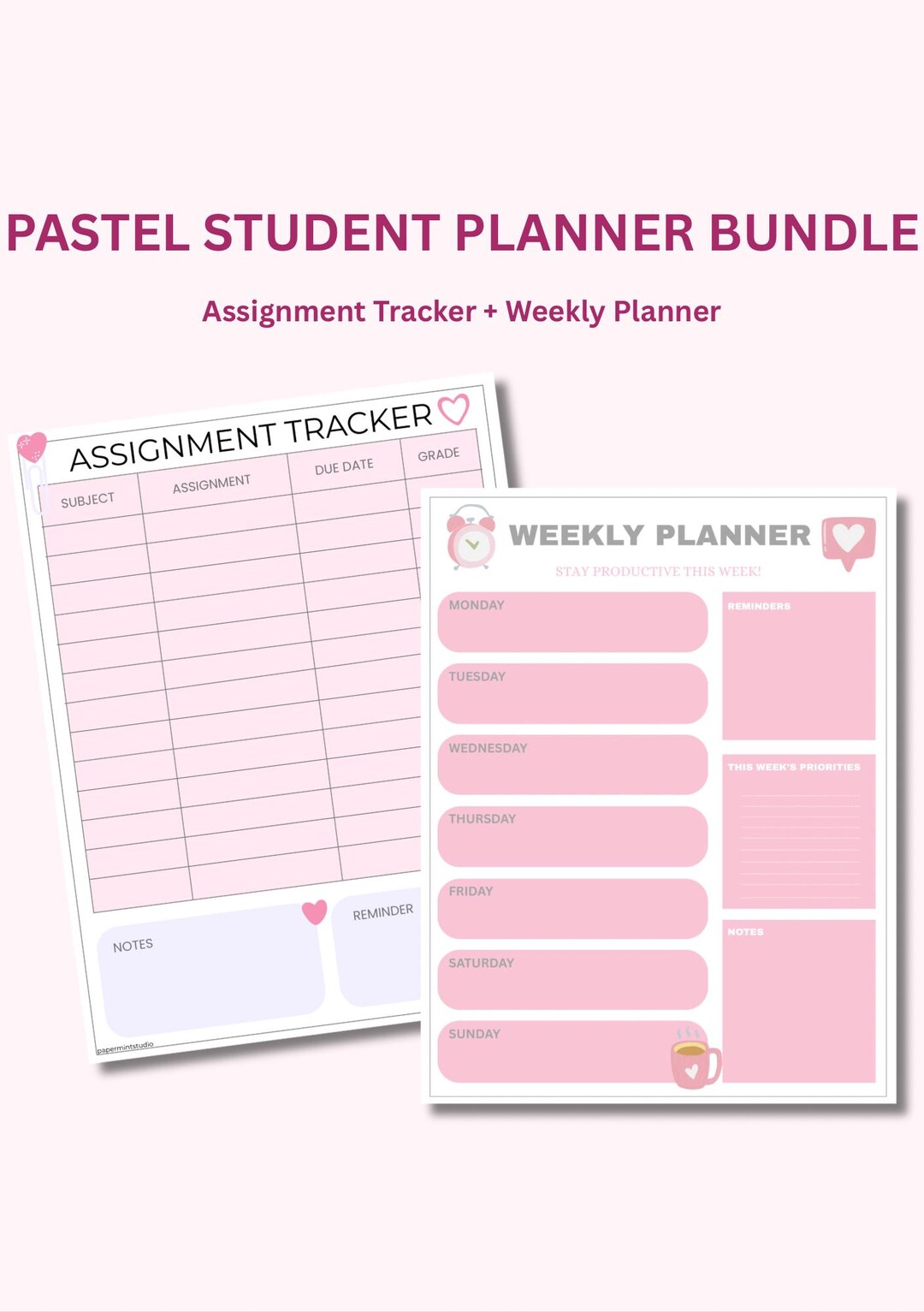 Student Planner Bundle Pastel | Printable Assignment Tracker Weekly ...