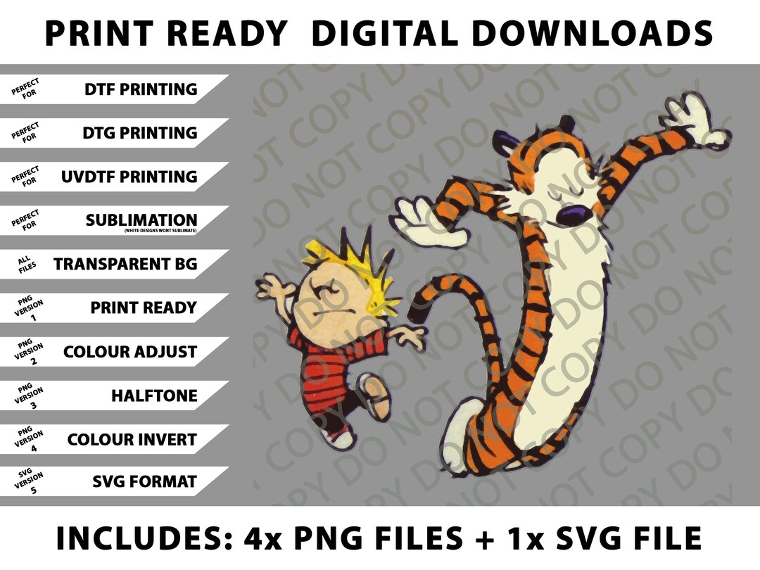 Funny Flying Calvin and Hobbes Png Bundle, SVG Files, Digital Downloads ...