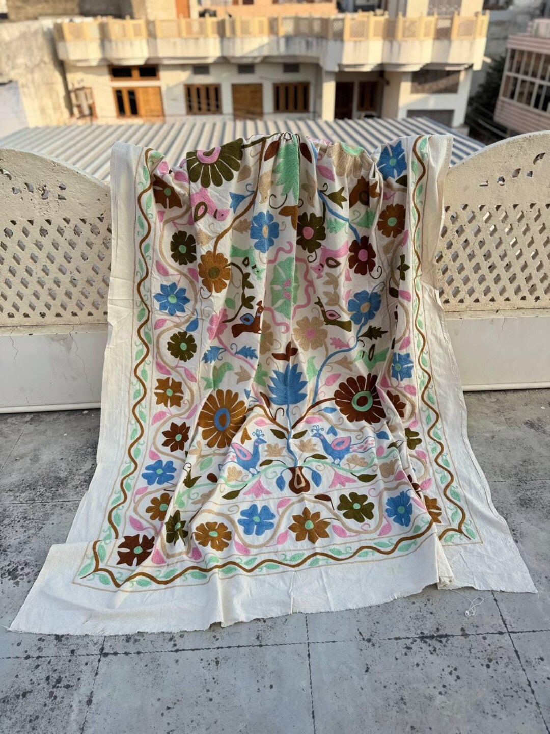 Cotton Suzani Quilt – Handmade Embroidery, Boho Folk Textile ...