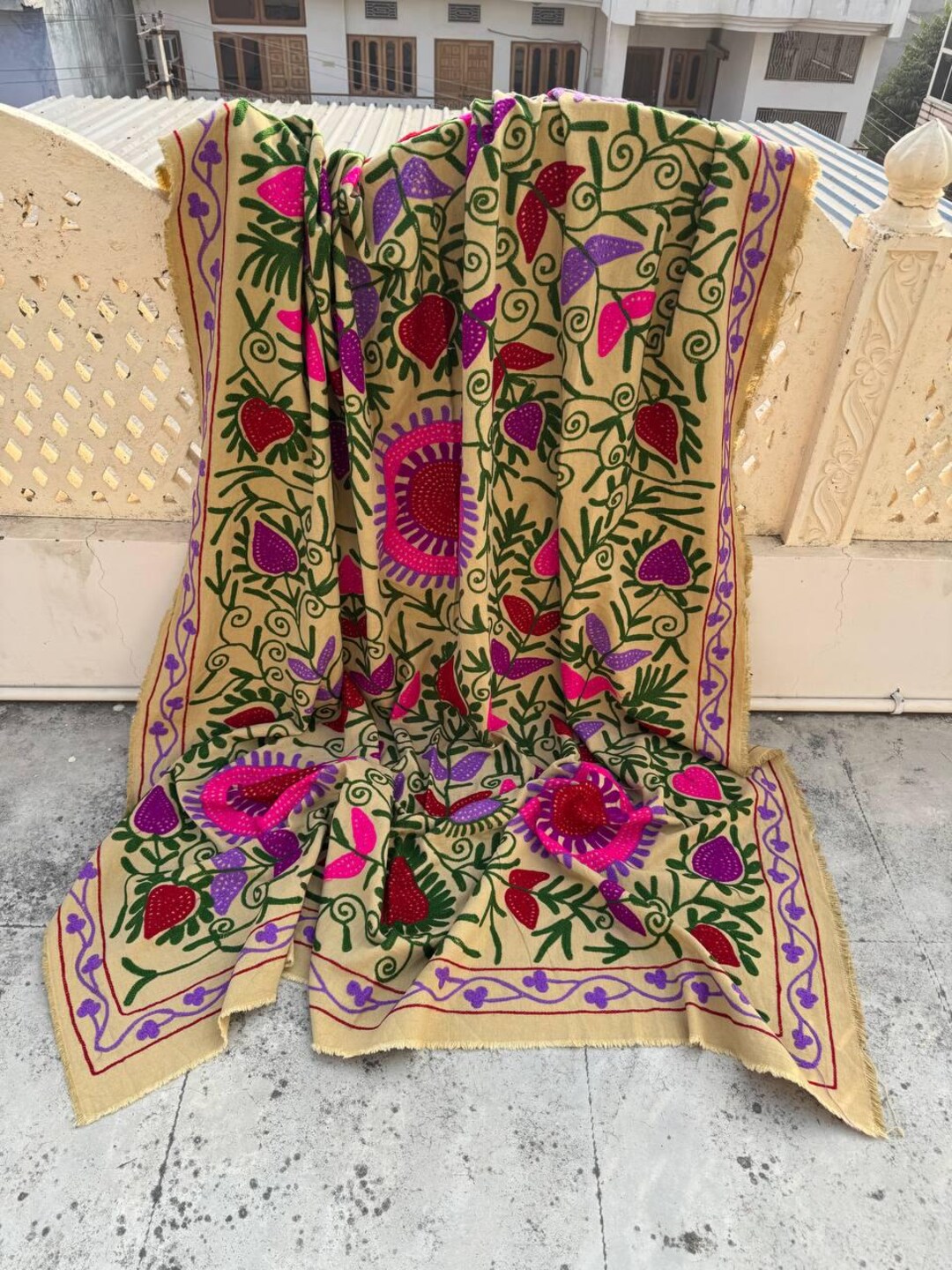 Hand-embroidered Cotton Suzani Quilt – Artisan Folk Textile, Colorful ...