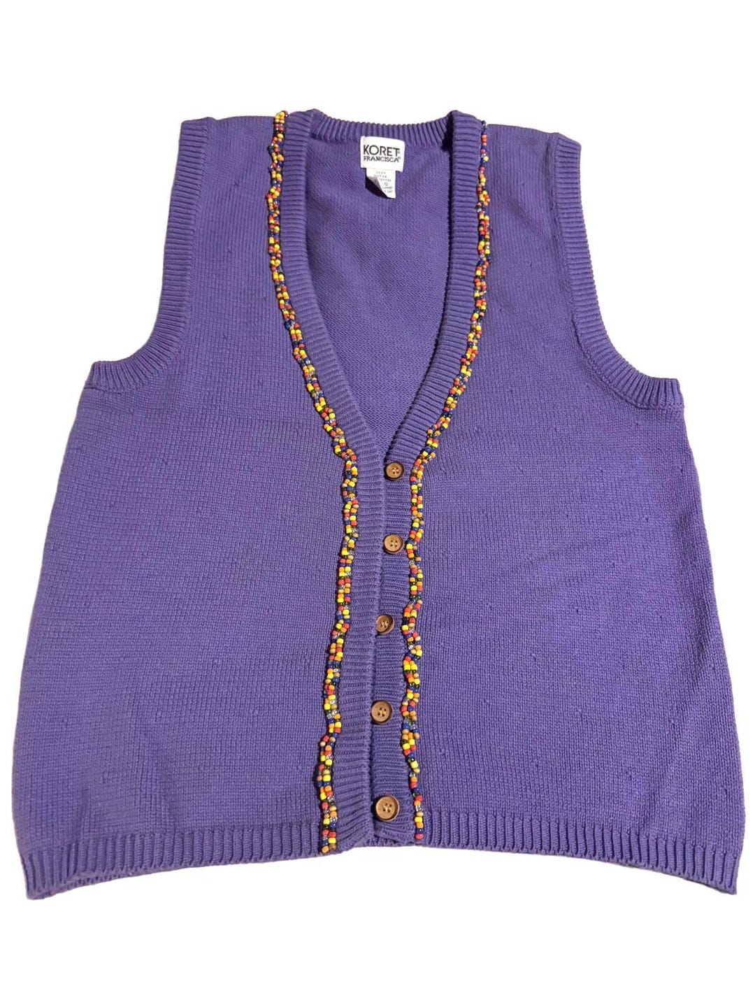 Vintage Koret Francisca Purple Vest USA Buttons, Colorful Beads, 100% ...
