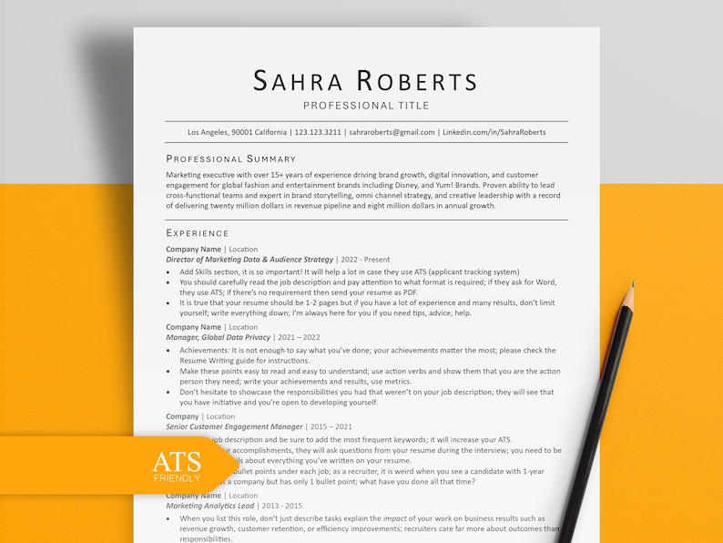 ATS Resume Template, Minimalist CV, Cover Letter (word, Google Docs ...
