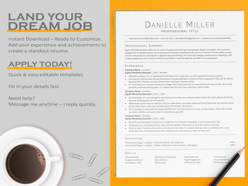 Minimalist ATS Resume Template 2026 | Cover Letter, Word & Google Docs ...