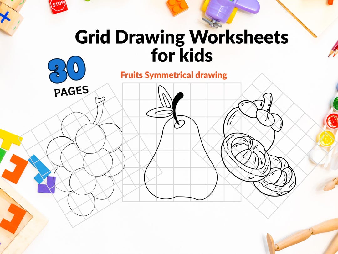 Fruit Grid Drawing Worksheets | Kids Step-by-step Art (PDF Pattern) - Etsy