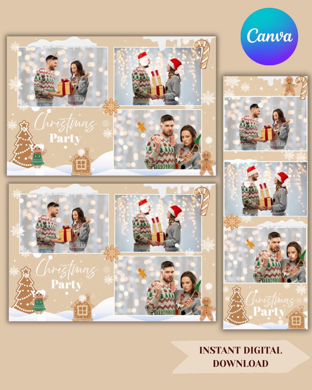 Editable Photobooth Christmas Gingerbread Template | Canva | Dslrbooth ...