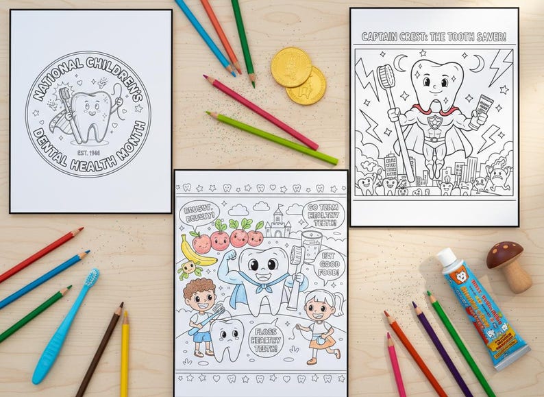 Printable Dental Care Coloring Pages for Kids (instant Download) - Etsy