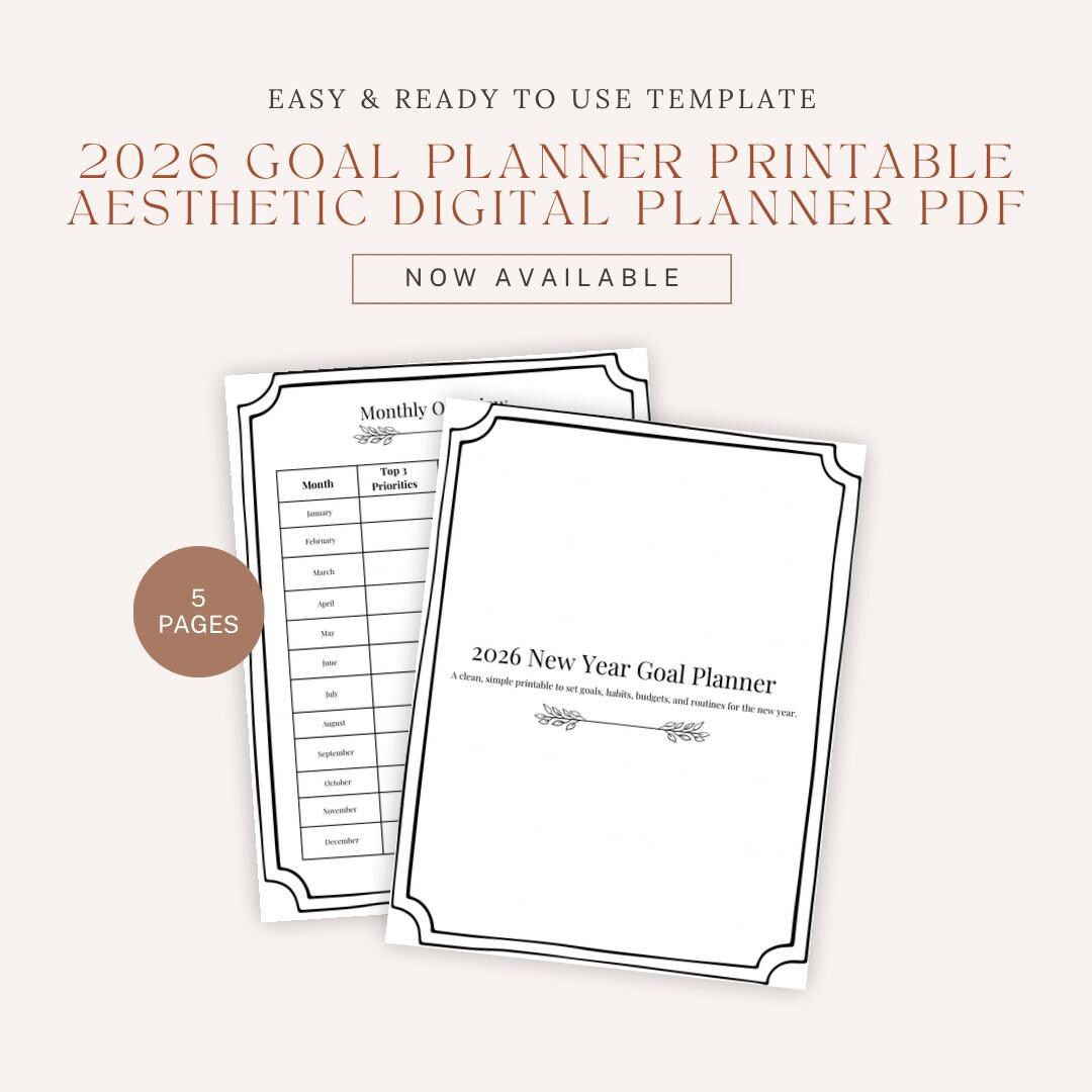 2026 Aesthetic Goal Planner | Printable Digital Planner | Yearly ...