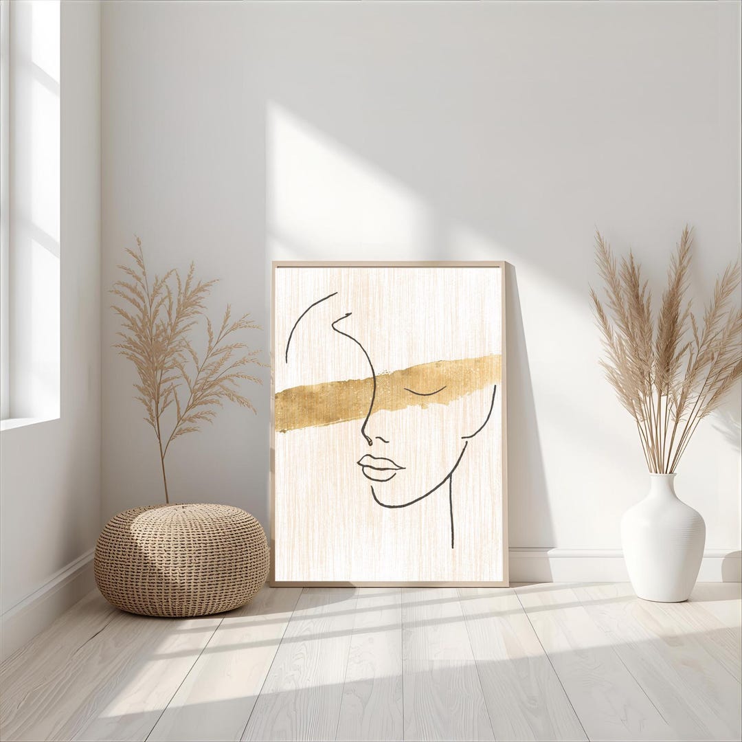 Minimal Abstract Face Line Art | Neutral Beige Wall Art | Modern ...