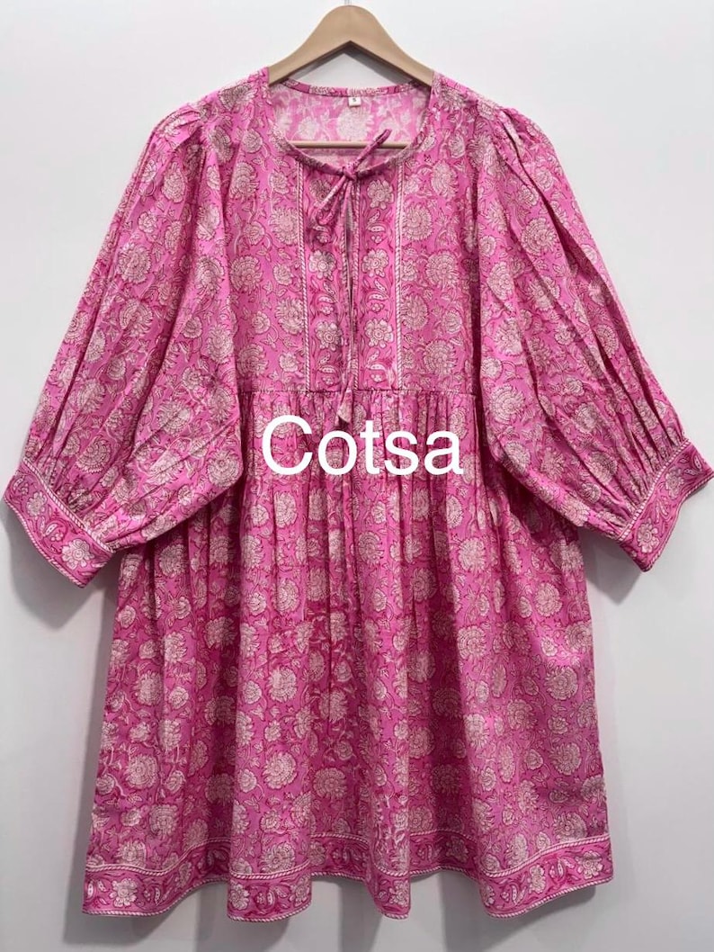 Pink Hand Block Printed Cotton Dress, Bohemian Floral Midi - Etsy