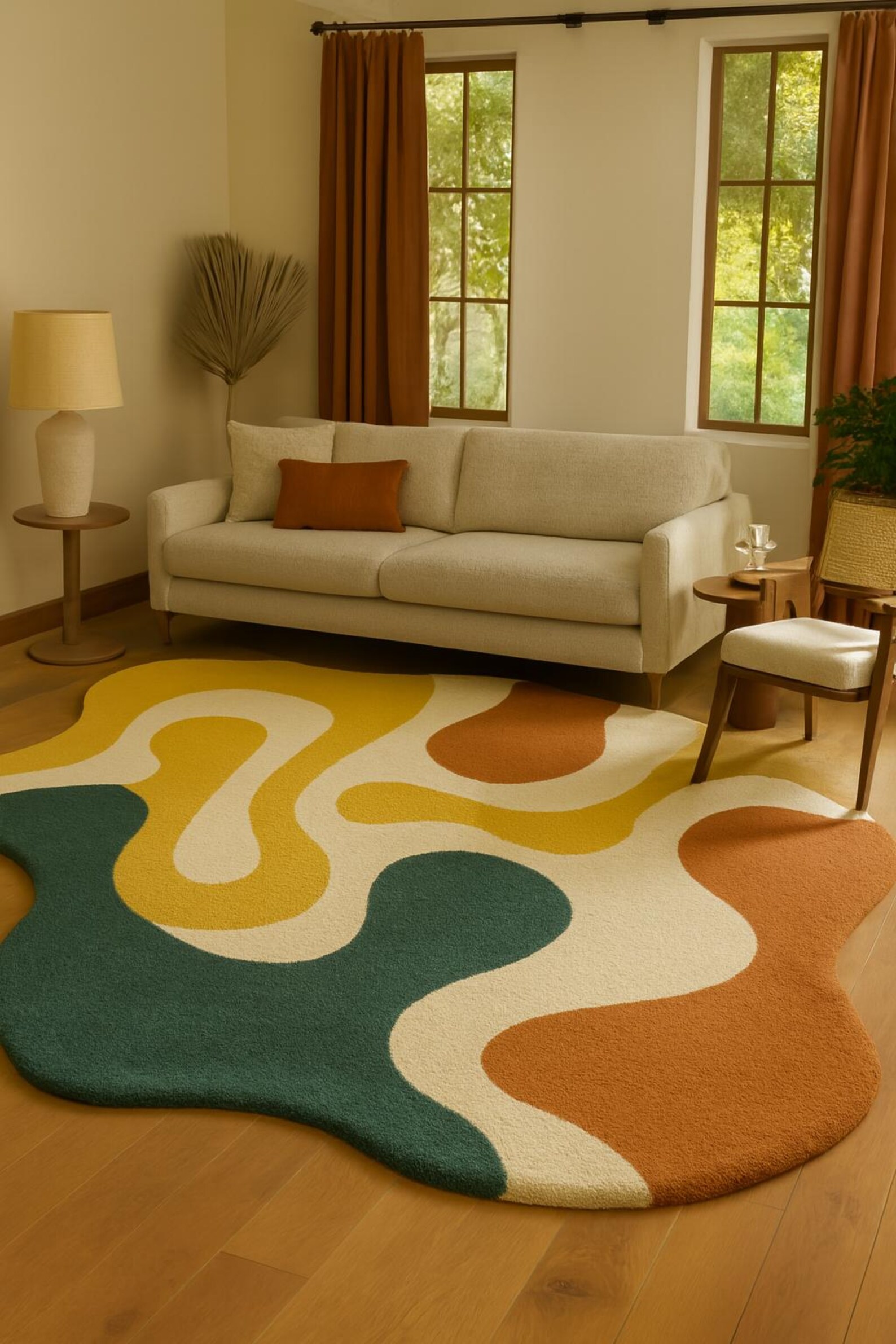 Retro 70s Wavy Rug | Hand Tufted Abstract Area Rug | Funky Irregular ...