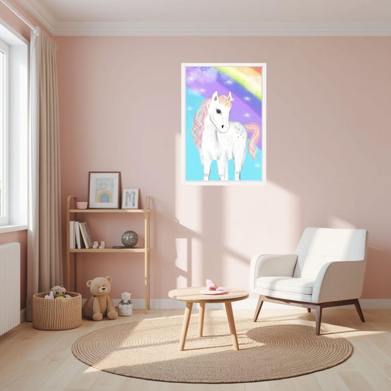 Hand-painted Unicorn Wall Art, Pastel Rainbow Nursery Decor (instant ...