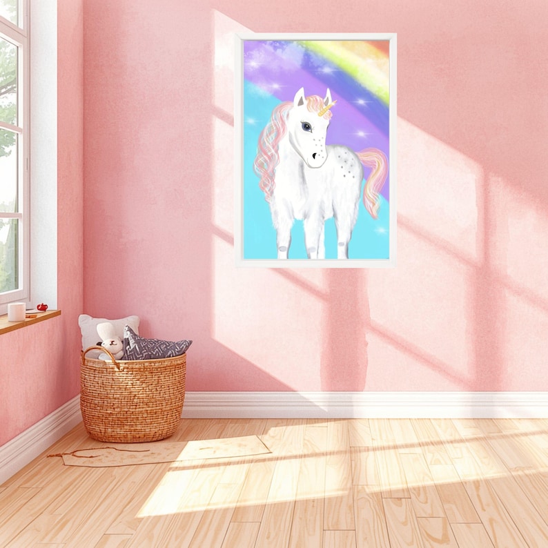 Hand-painted Unicorn Wall Art, Pastel Rainbow Nursery Decor (instant ...