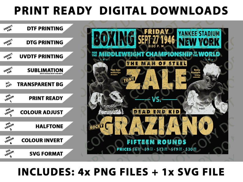 Tony Zale V Rocky Graziano Png Bundle, SVG Files, Digital Downloads - Etsy