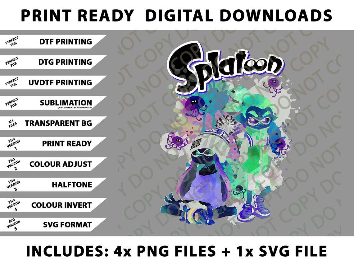Splatoon Inkling Duo Paint Splatter Poster Png Bundle, SVG Files ...