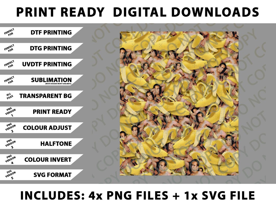 Nicolas Cage Banana Pattern 2 Png Bundle, SVG Files, Digital Downloads ...