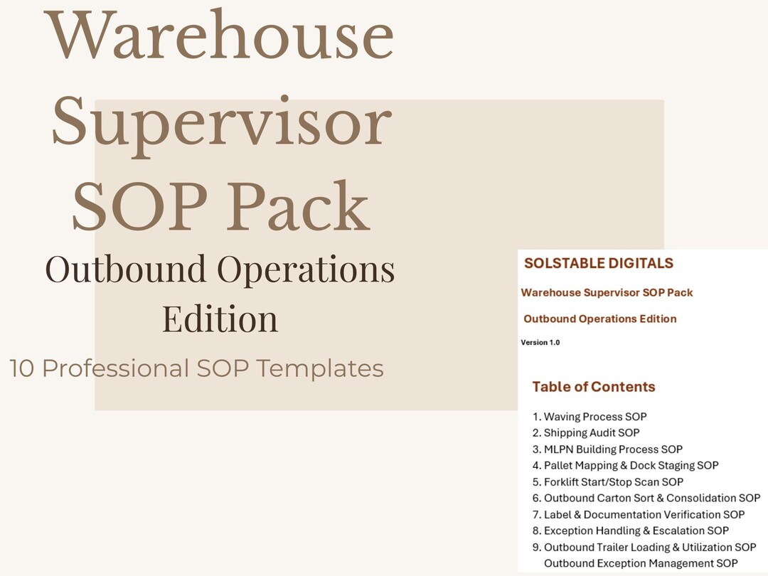 Warehouse Supervisor SOP Pack (10 Sops) — Outbound Operations ...