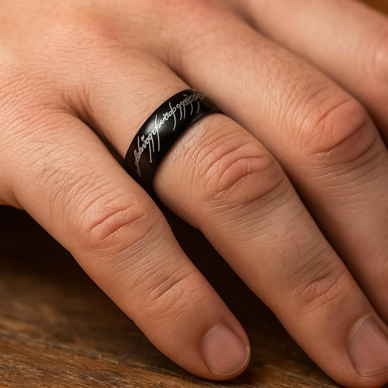 Lord of the Rings Inspired Tungsten Ring Elvish Engraved Ring – Fantasy ...