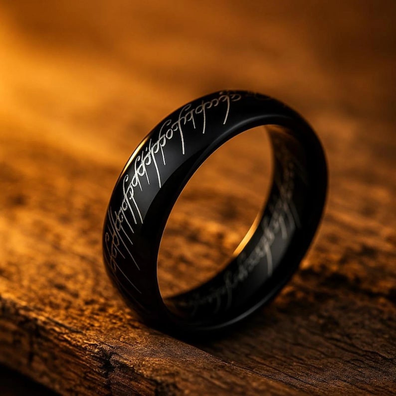 Lord of the Rings Inspired Tungsten Ring Elvish Engraved Ring – Fantasy ...