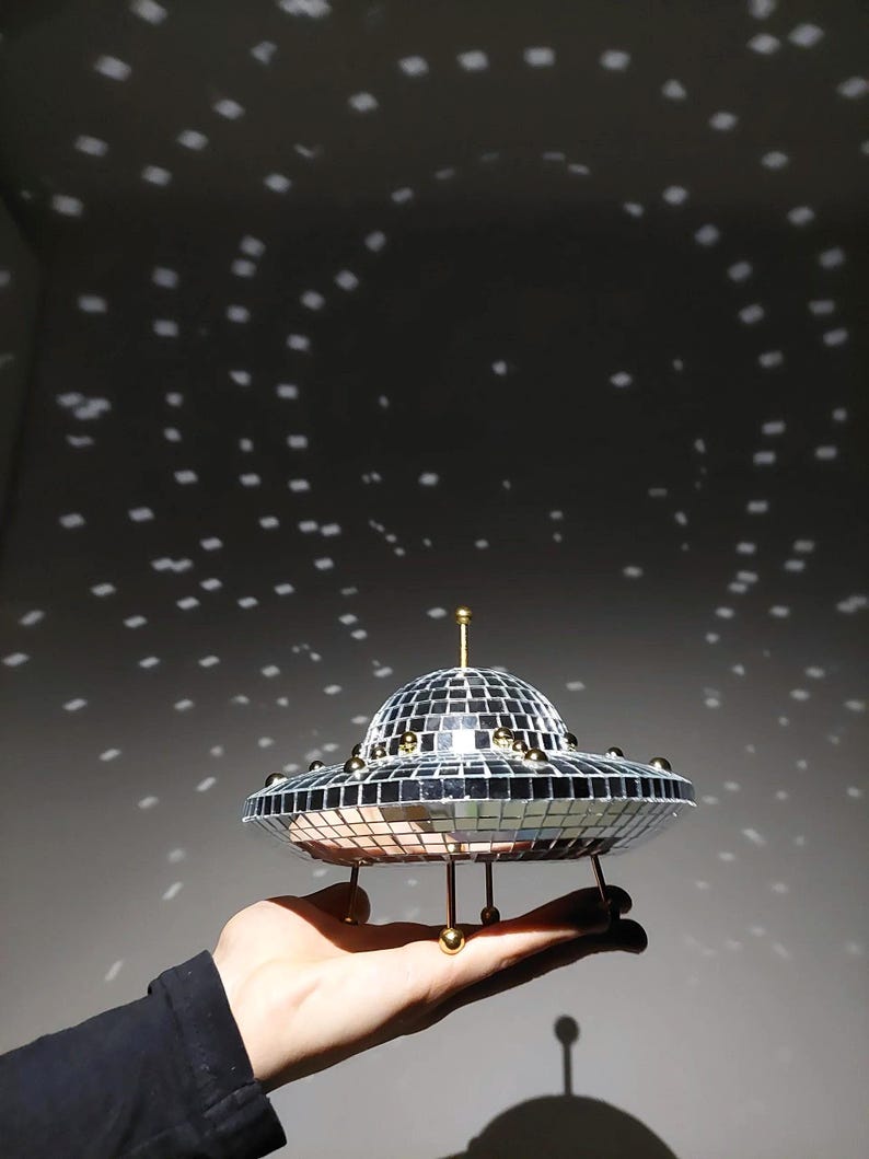 UFO Disco Ball Decor Retro Silver Mirror Home Accent | Space-inspired ...