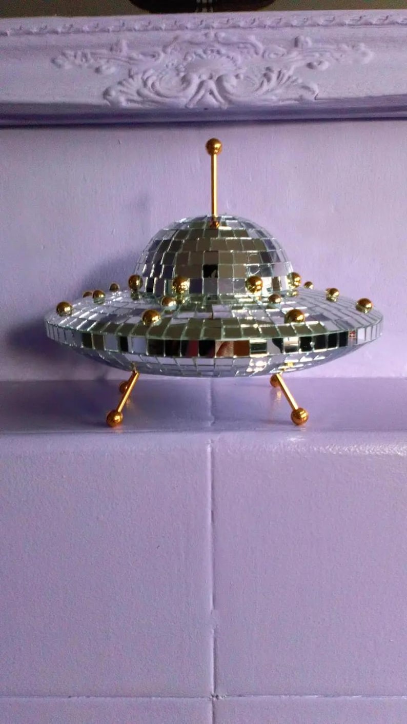 UFO Disco Ball Decor Retro Silver Mirror Home Accent | Space-inspired ...