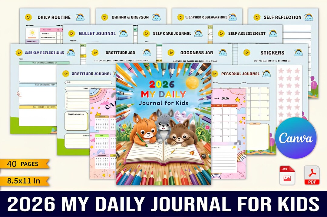 2026 Kids Daily Journal | Printable Routine & Gratitude (canva Template ...