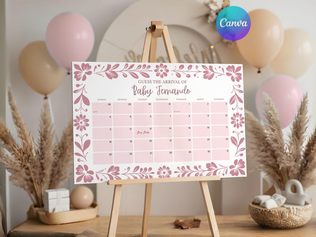 Cielito Lindo Baby Shower Due Date Calendar, Pink Papel Picado ...