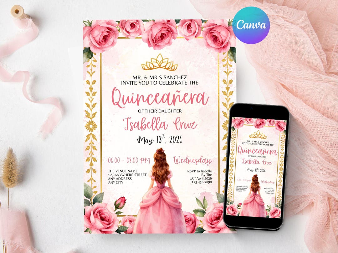 Quinceanera Invitation, Sweet Sixteen Birthday Invite, Quince Sweet 16 ...