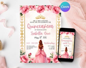 Quinceanera Invitation, Sweet Sixteen Birthday Invite, Quince Sweet 16 ...