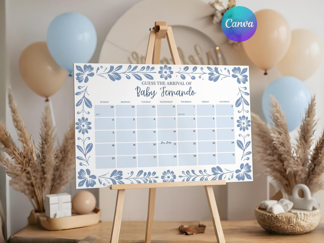 Cielito Lindo Baby Shower Due Date Calendar, Blue Papel Picado ...