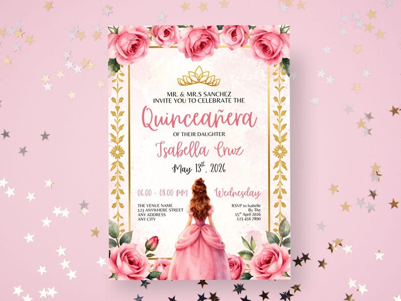 Quinceanera Invitation, Sweet Sixteen Birthday Invite, Quince Sweet 16 ...