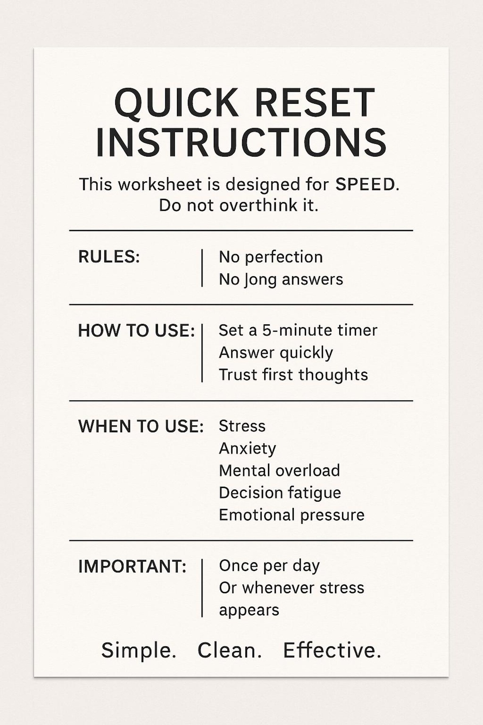 5-minute Stress Reset Sheet | Instant Calm & Nervous System Reset ...
