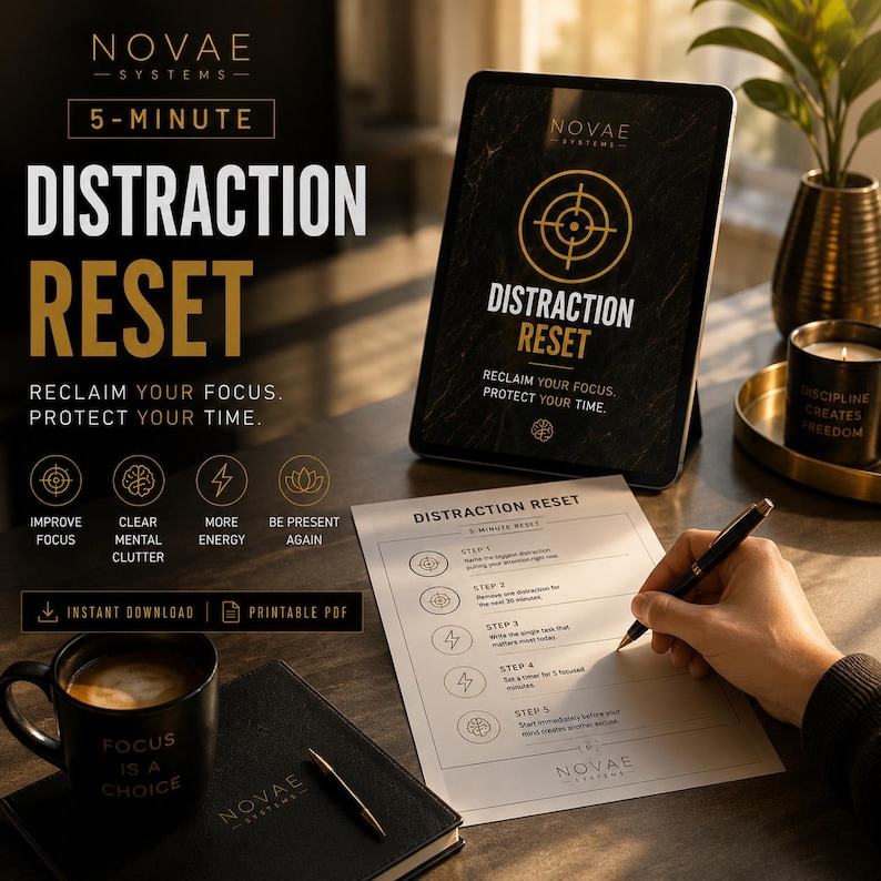 5-minute Distraction Reset Worksheet | Improve Focus, Productivity ...