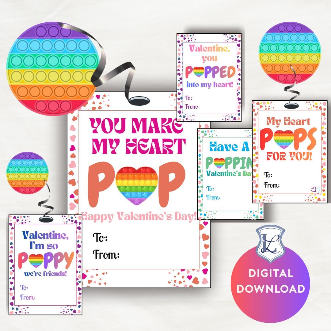 Valentine Pop It Printable Cards | Classroom Valentine | Kids Valentine ...