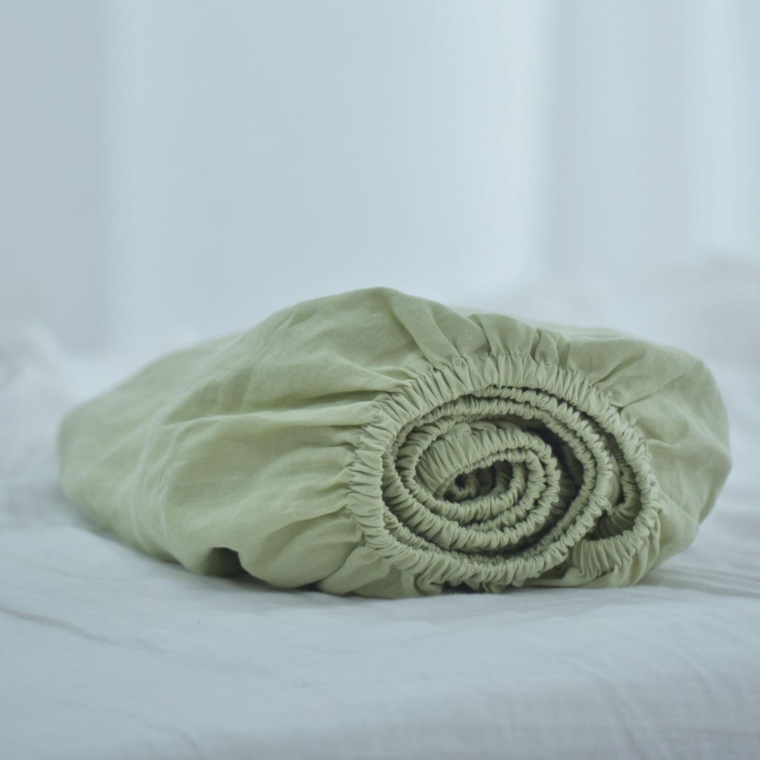 Avocado French Linen Elasticated Sheet- Plain Dyeing 10 - Etsy