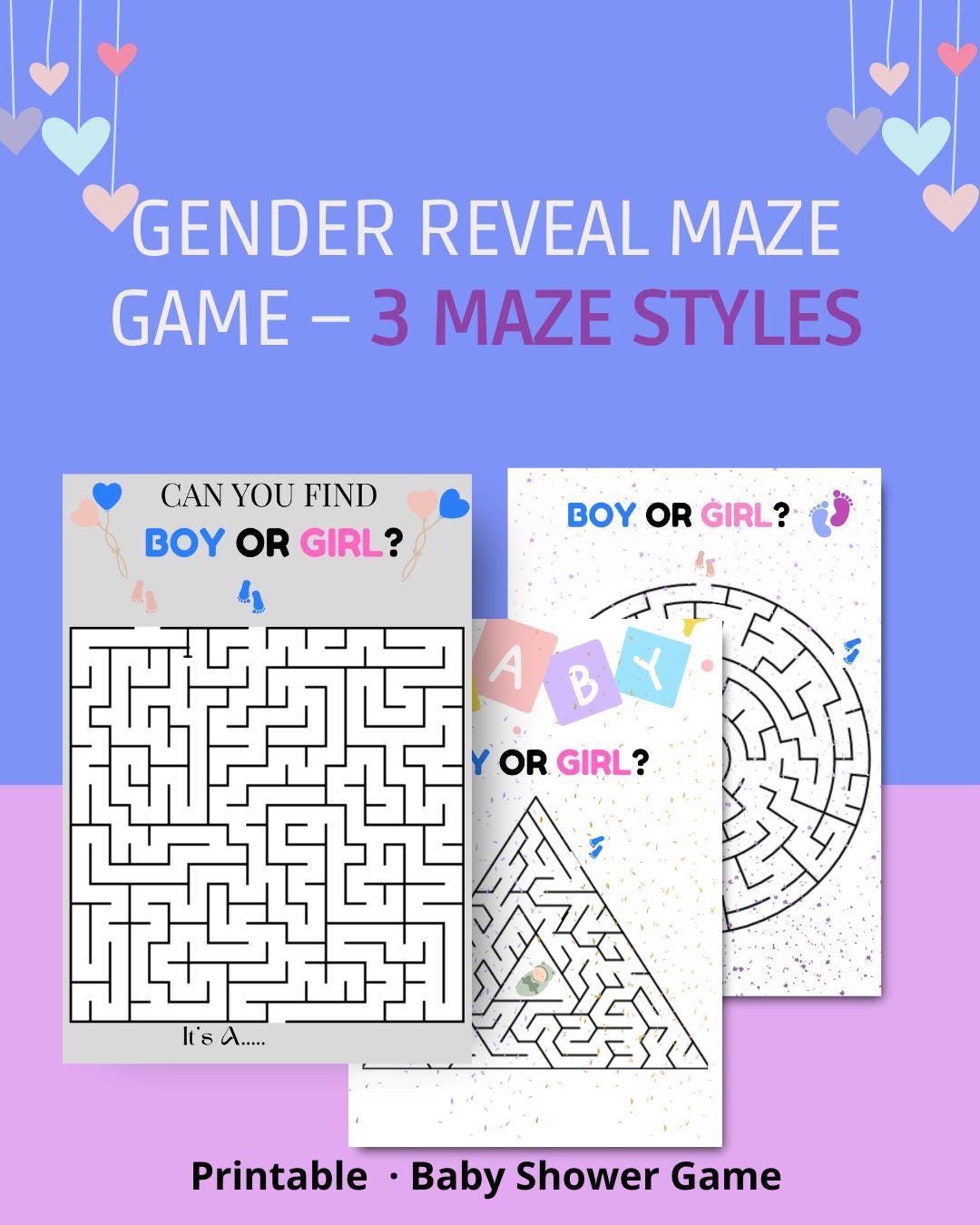 Gender Reveal Maze Game Printable Boy or Girl Game Baby Shower Activity ...