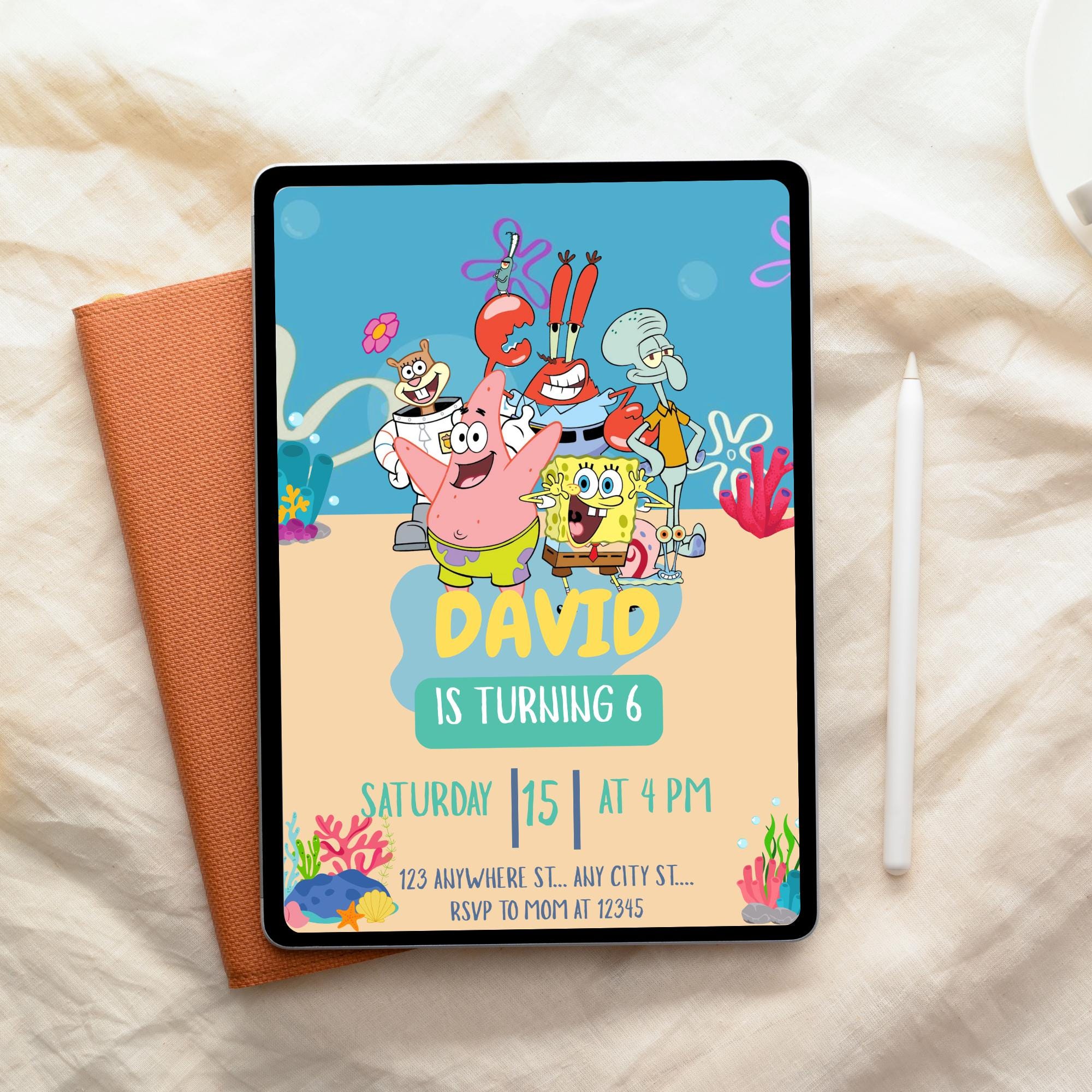 Spongebob Birthday Invitation Template, Digital Party Invite - Etsy