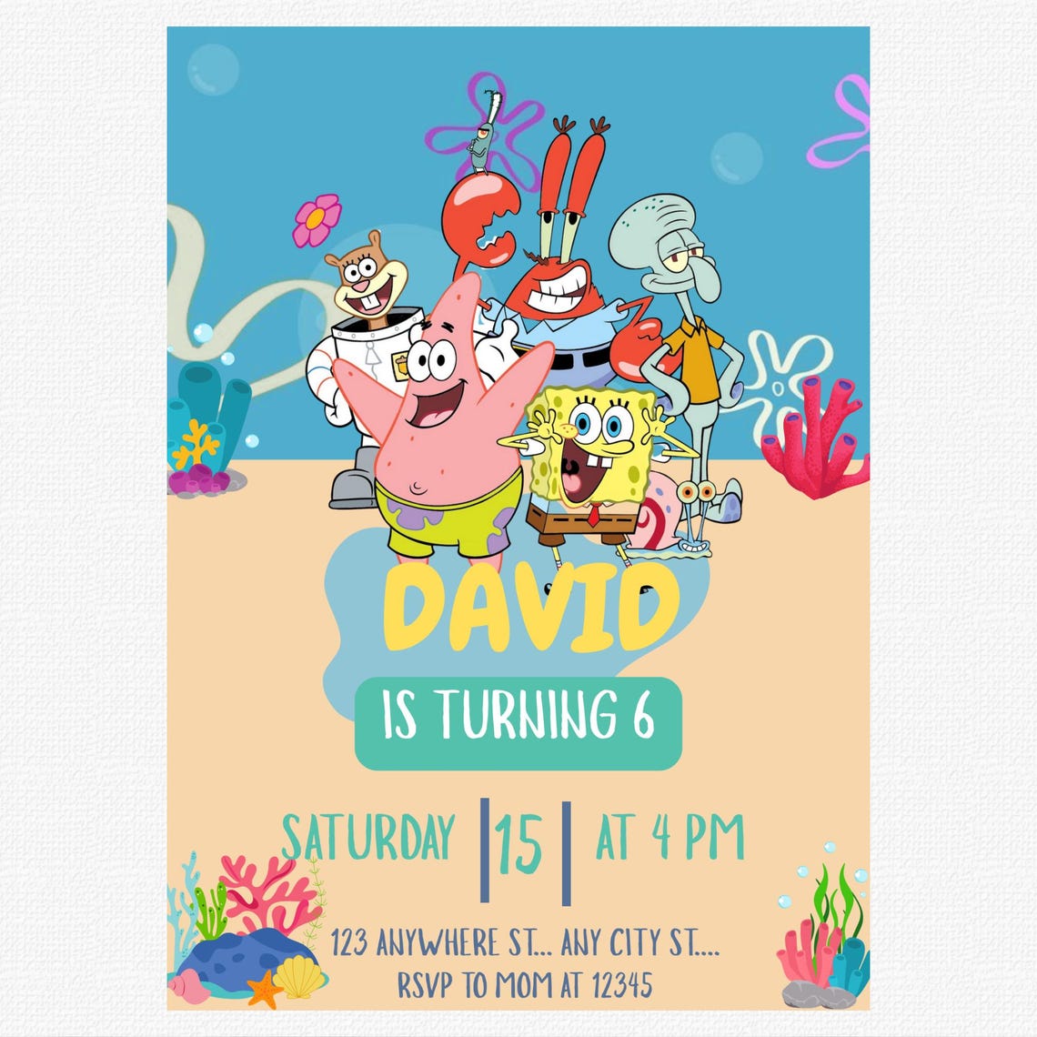 Spongebob Birthday Invitation Template, Digital Party Invite - Etsy