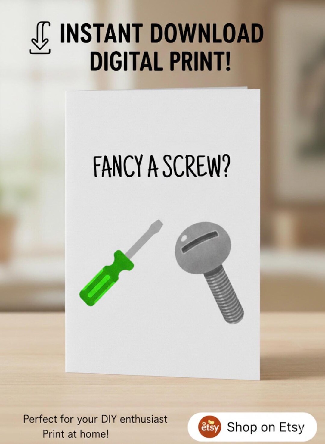 Funny Anniversary Card for Handyman, 'fancy a Screw' Pun (digital ...